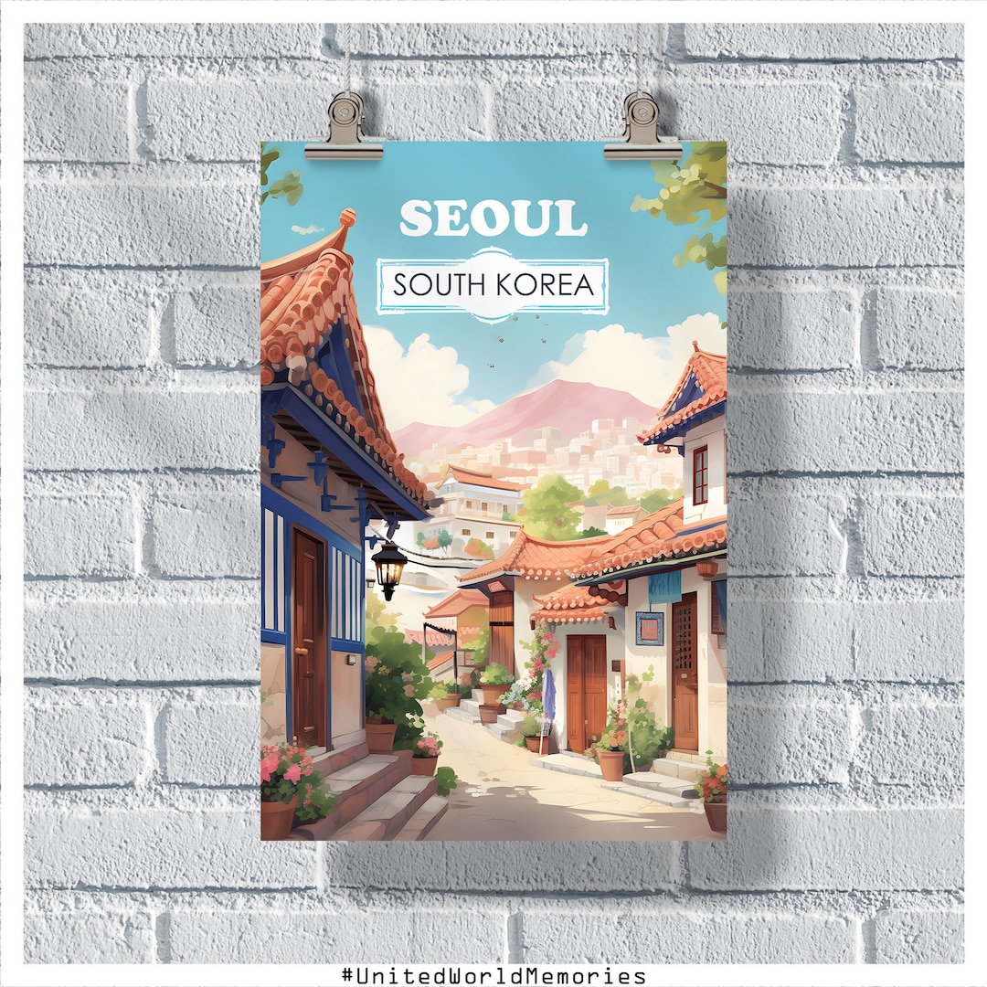 Seoul Bukchon Hanok Village Poster, Seoul Travel Poster, South Korea ...