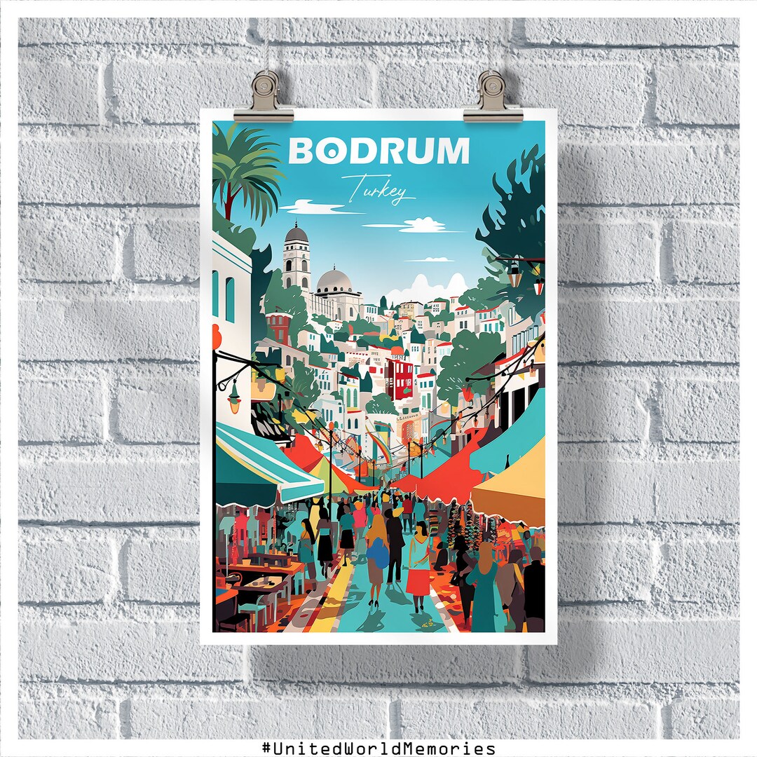 Bodrum Travel Poster, Bodrum Bazaar Poster, Turkey Poster, Bodrum Wall ...