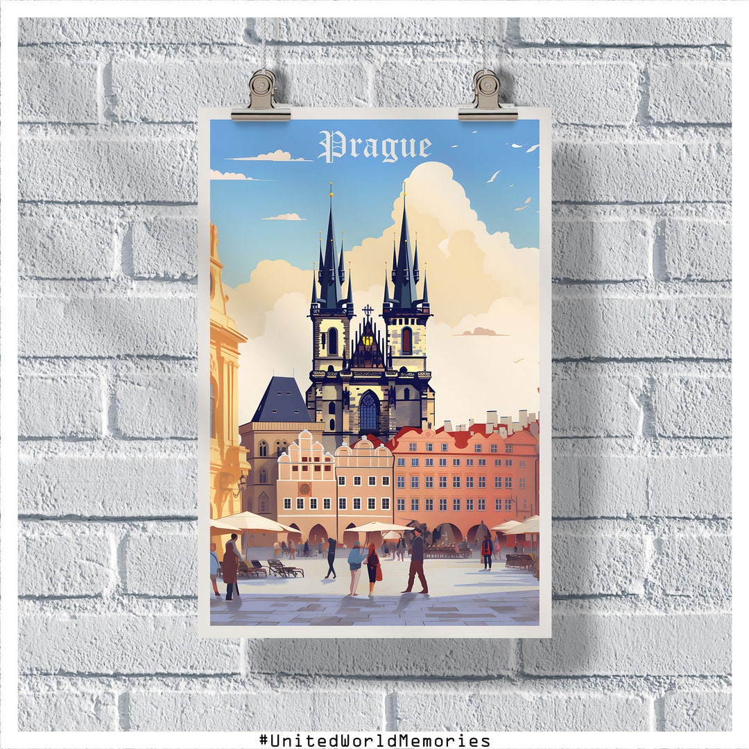 Prague Old Town Square Poster, Prague Travel Poster, Czech Republic ...