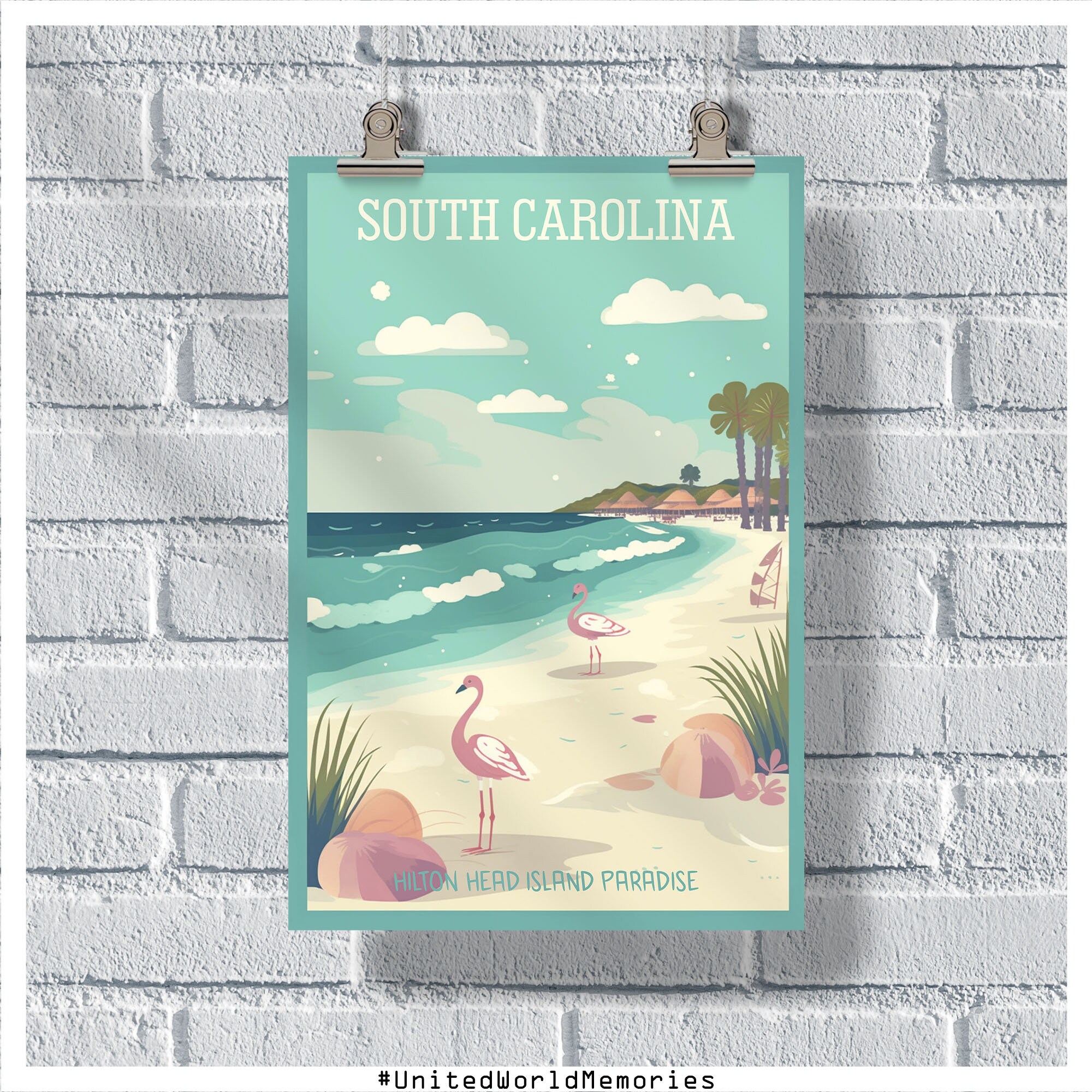 South Carolina Travel Poster, Hilton Head Island Poster, SC Vintage ...
