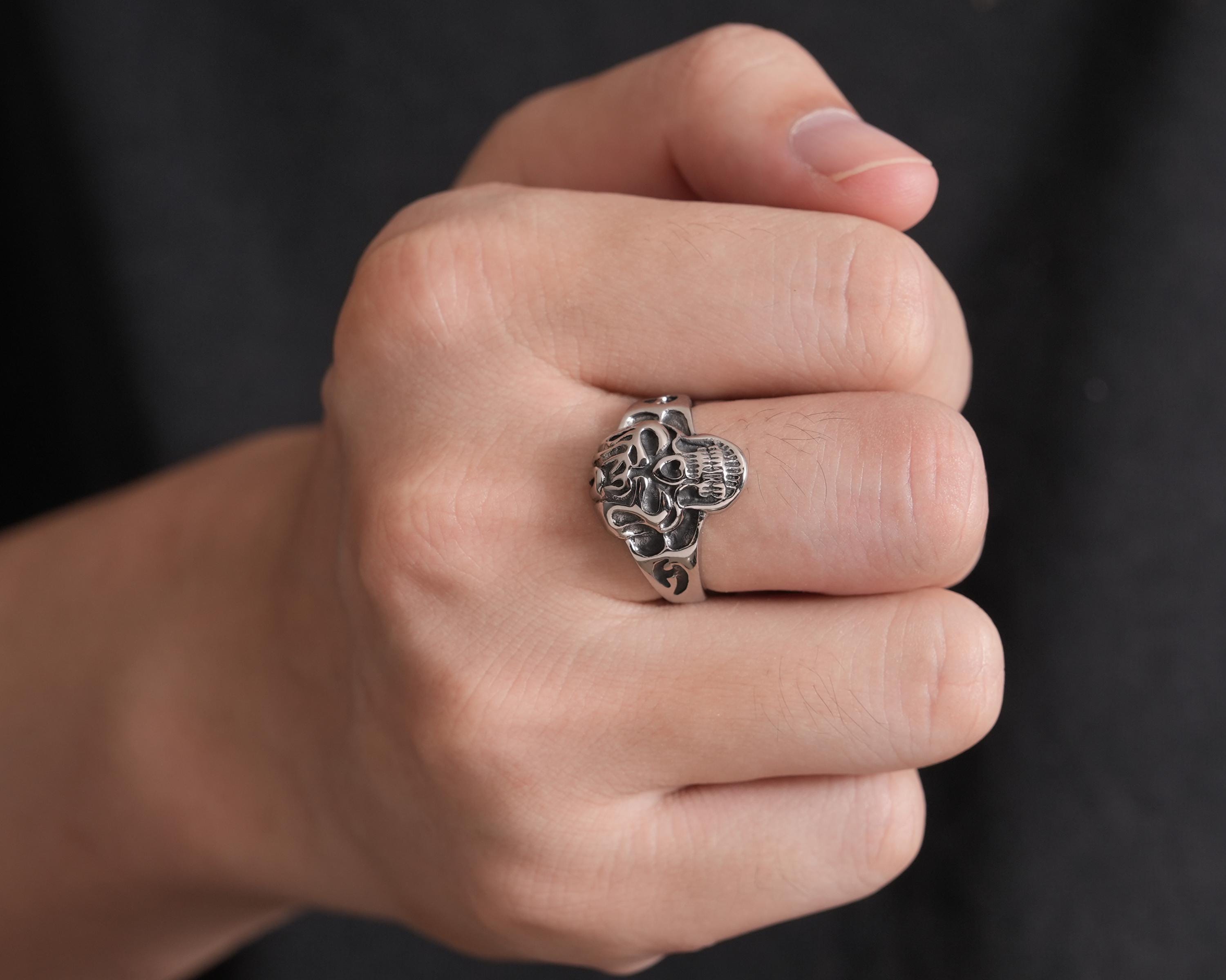 Grooved Skull Ring | Terrifying Gothic Biker Jewelry for Men, Weathered ...