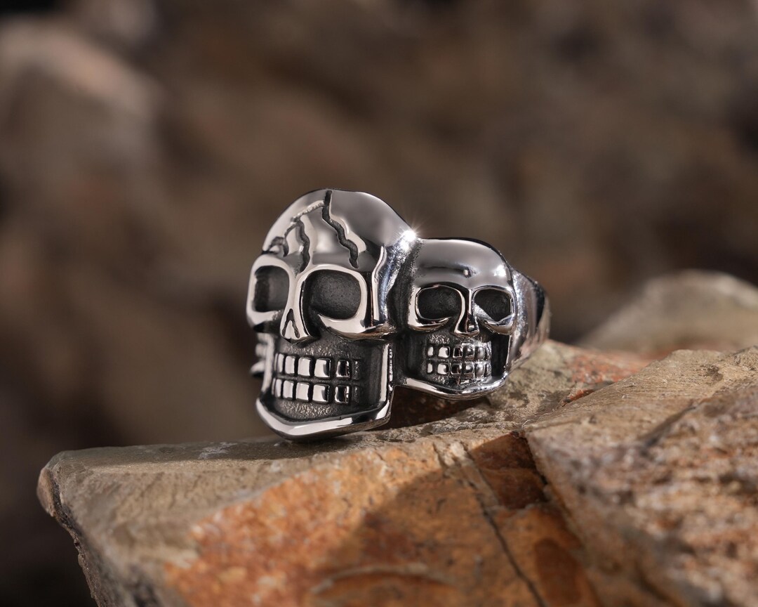 Three-faced Skull Ring | Handmade Gothic Biker Jewelry for Men,unique ...