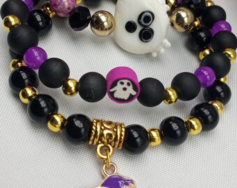 Ghost Beaded Faux Pearl Elastic Stretch Halloween Bracelet - Etsy