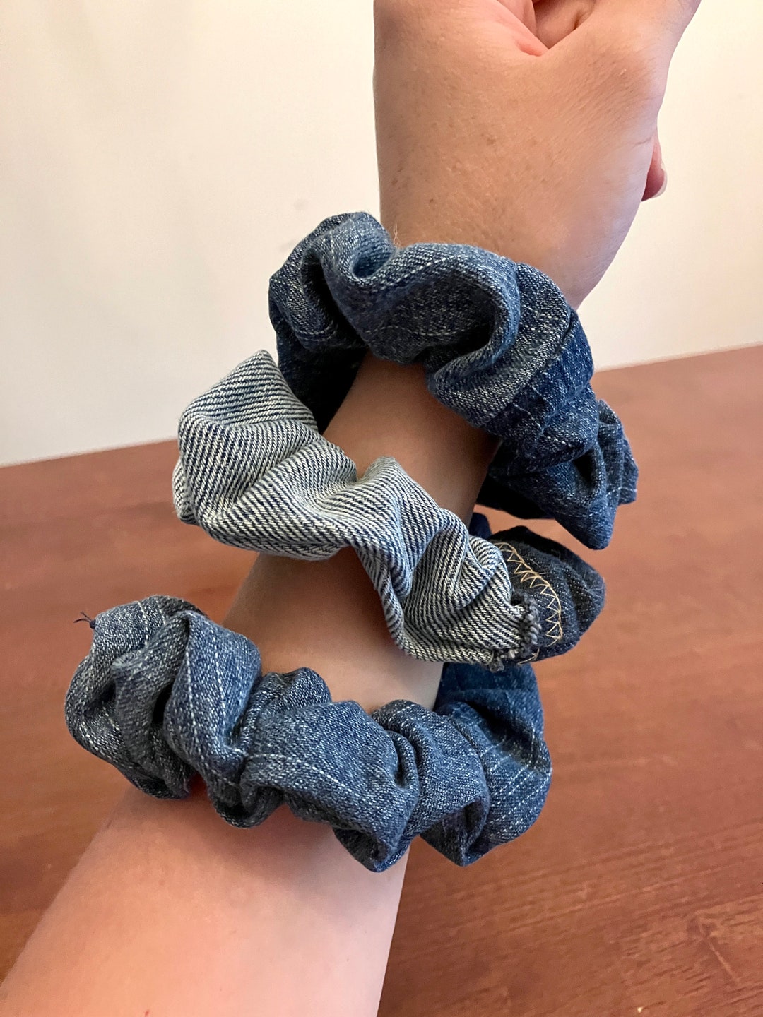 Denim Scrunchies Upcycled From Jeans / Refashioned Jeans / Repurposed ...