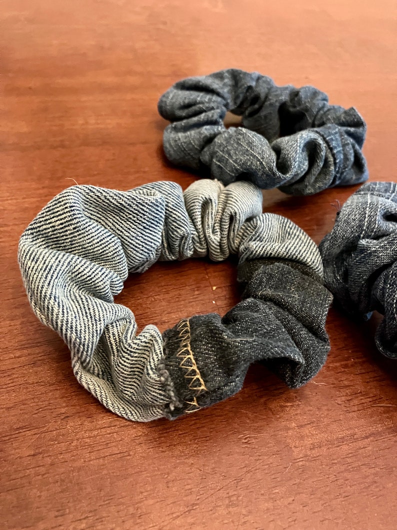 Denim Scrunchies Upcycled From Jeans / Refashioned Jeans / Repurposed ...