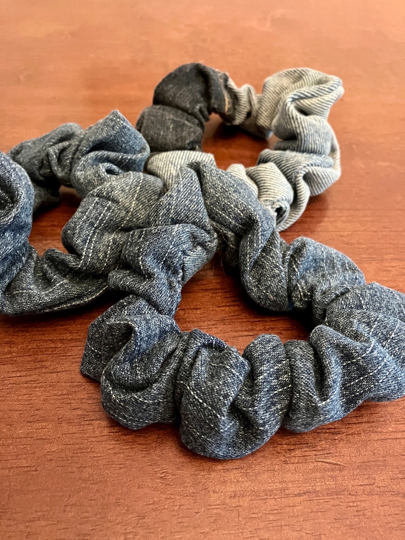 Denim Scrunchies Upcycled From Jeans / Refashioned Jeans / Repurposed ...