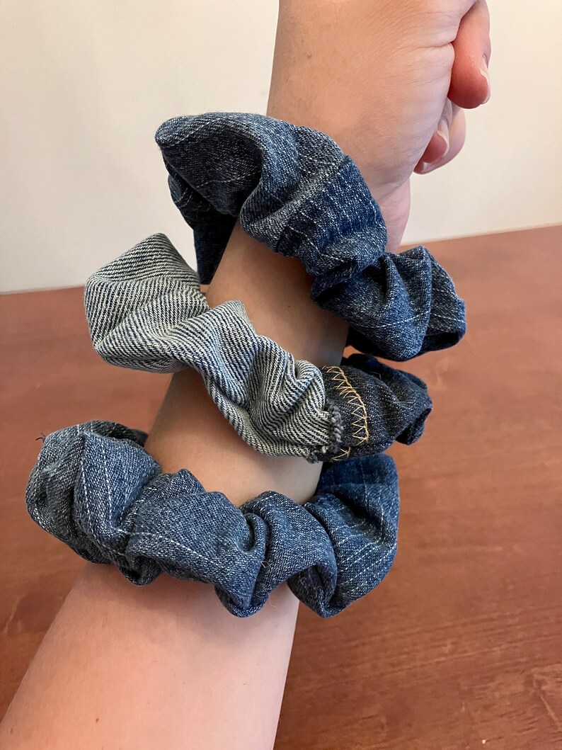 Denim Scrunchies Upcycled From Jeans / Refashioned Jeans / Repurposed ...