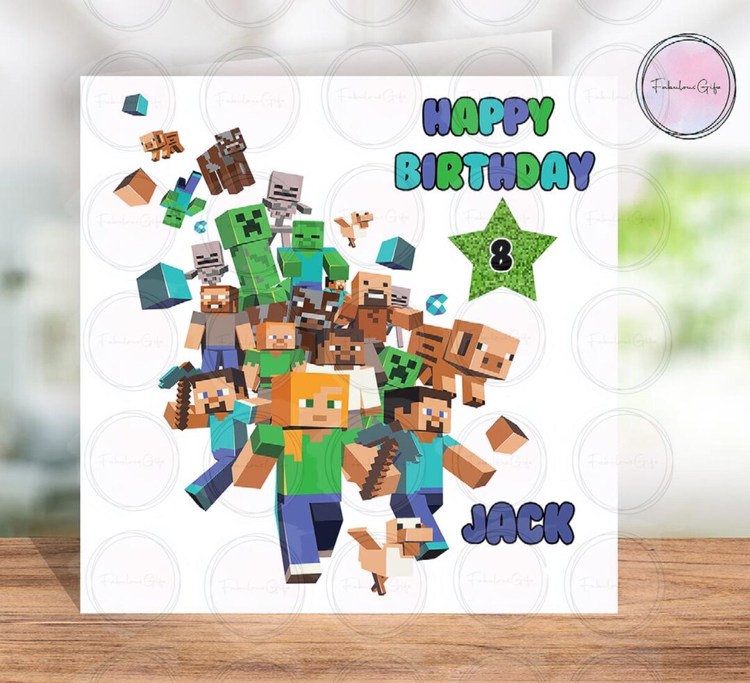Personalised Minecraft Birthday Card, Gamer Theme, Any Name and Age - Etsy