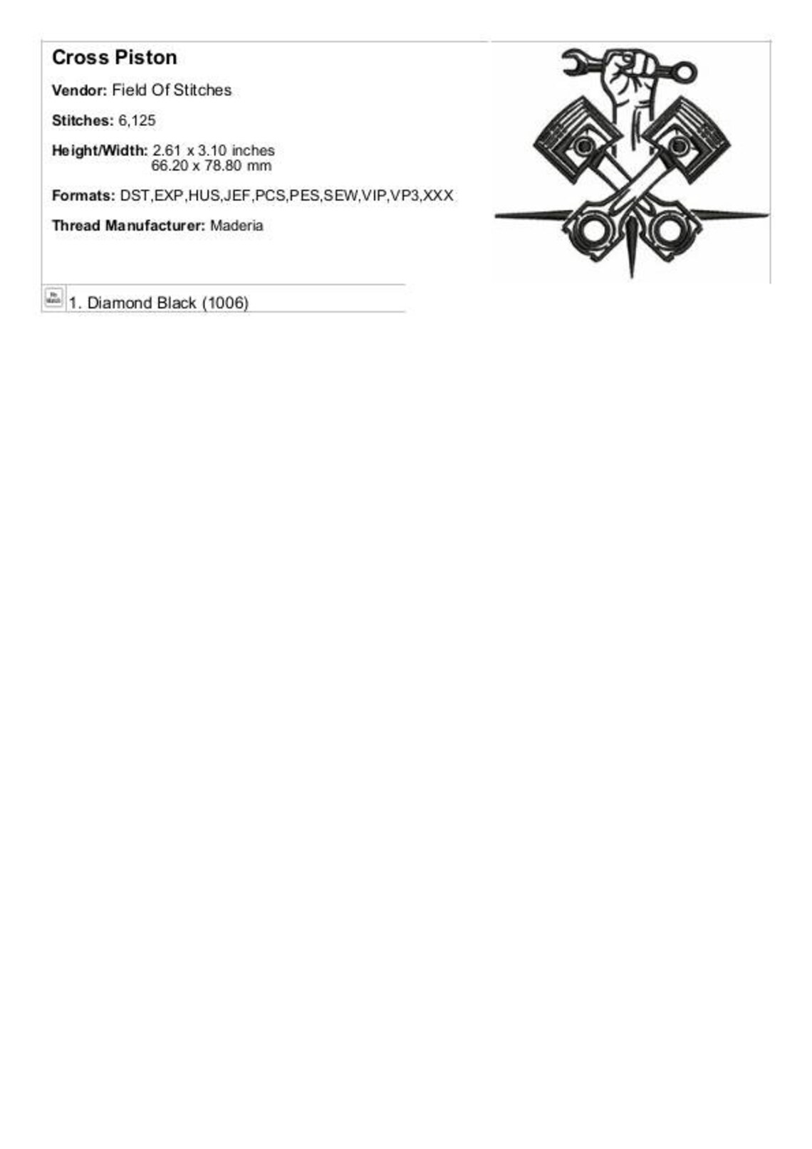Crossed Pistons - Machine Embroidery Design - 2 Sizes, Mechanic Hand ...