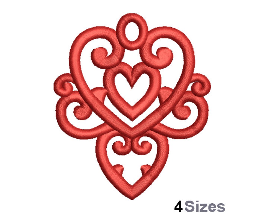 FSL Decorated Heart Machine Embroidery Design - 3 Sizes, Freestanding ...