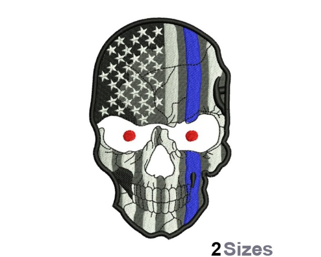 Blue Line Skull - Machine Embroidery Design - 2 Sizes, American Flag ...
