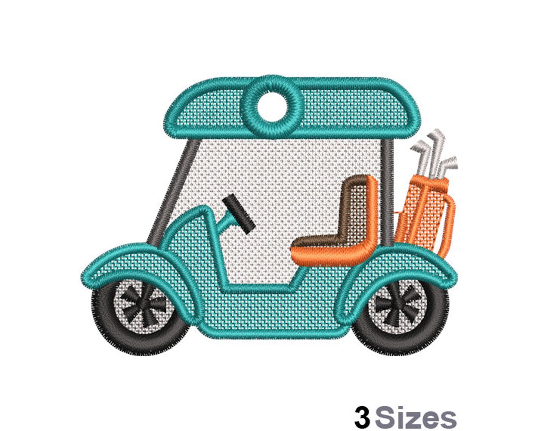 FSL Golf Cart Machine Embroidery Design - 3 Sizes, Freestanding Lace ...