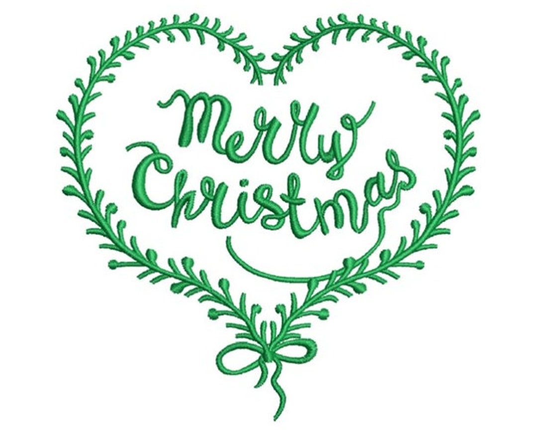 Merry Christmas Heart - Machine Embroidery Design, Green Vine Heart ...