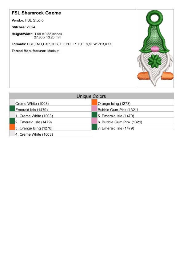 FSL Shamrock Gnome Machine Embroidery Design - 3 Sizes, Freestanding ...