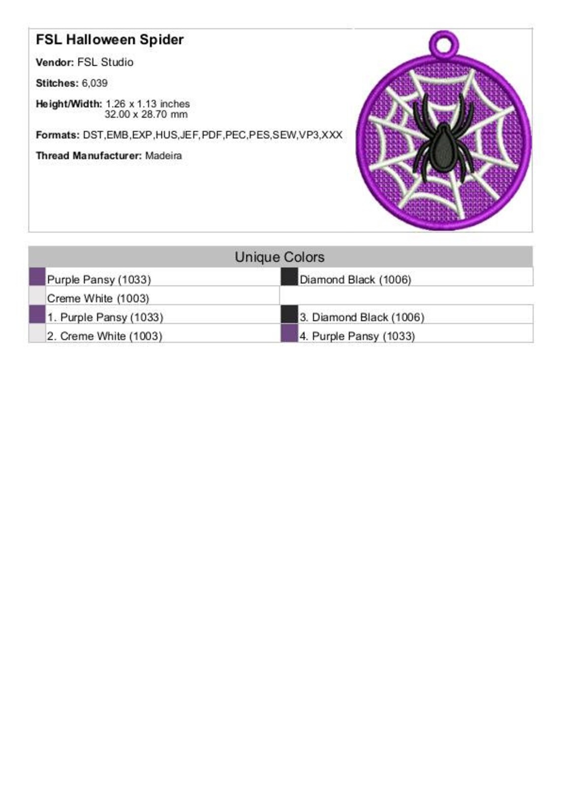 FSL Spider Machine Embroidery Design 3 Sizes Freestanding | Etsy