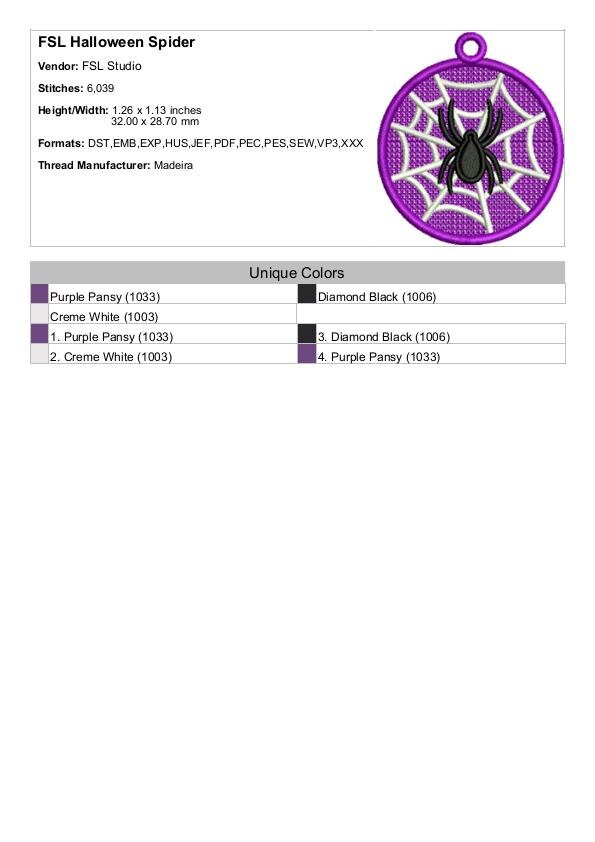 FSL Spider Machine Embroidery Design - 3 Sizes, Freestanding Lace ...