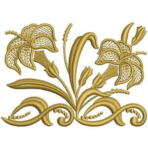 Lily Blooms - Machine Embroidery Design, Golden Lily Flowers Embroidery ...