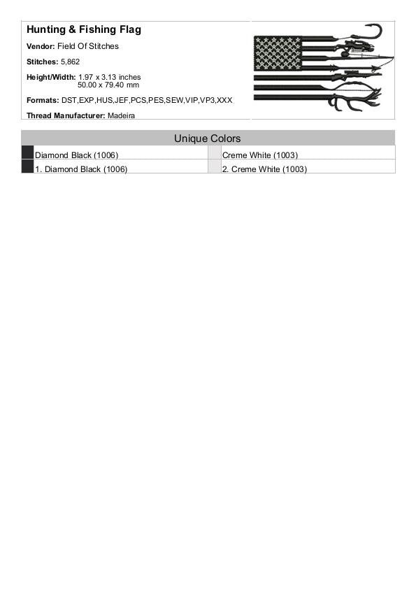 Hunting & Fishing Flag - Machine Embroidery Design - 2 Sizes, American ...