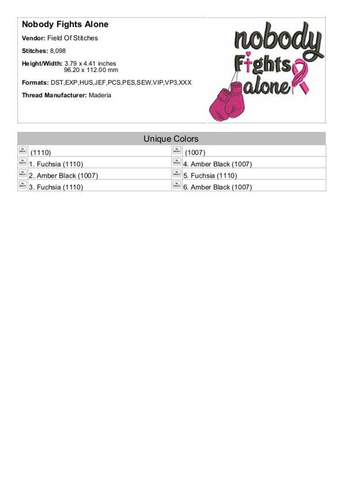 Nobody Fights Alone - Machine Embroidery Design - 3 Sizes, Pink ...