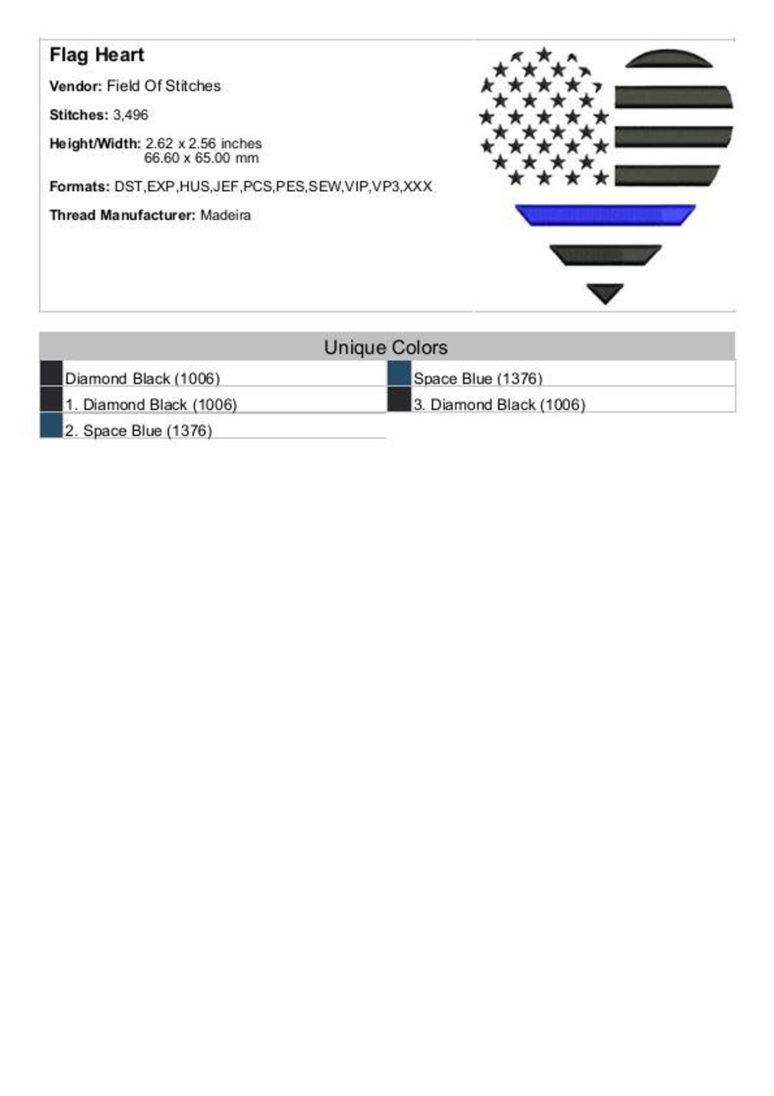Flag Heart - Machine Embroidery Design - 2 Sizes, Blue Line Flag ...