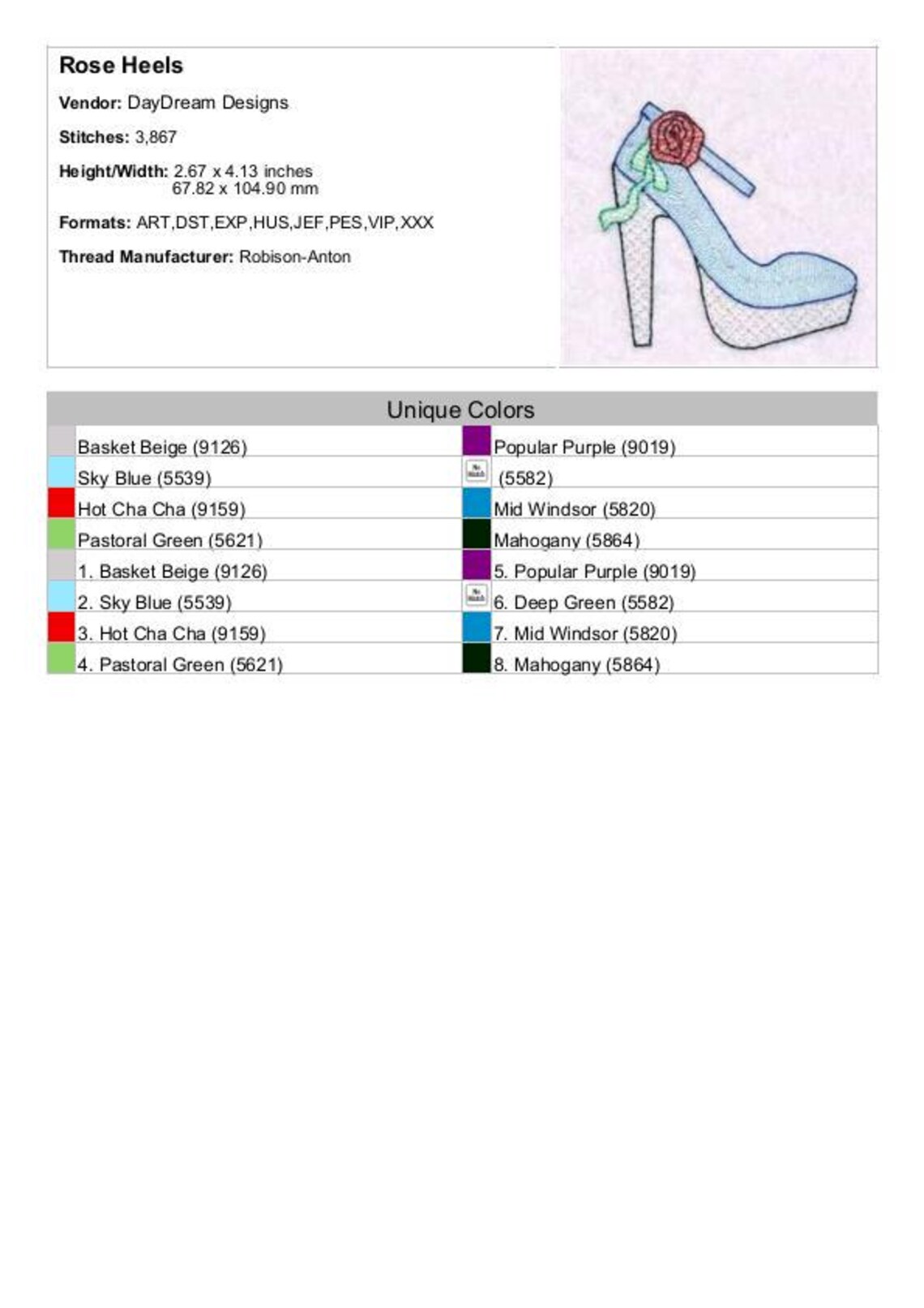 High Heeled Shoe With Red Rose Machine Embroidery Design, Stilettos ...