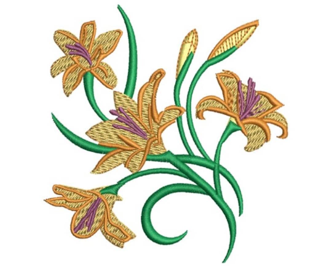Lily Flowers - Machine Embroidery Design, Yellow Lilies Embroidery ...