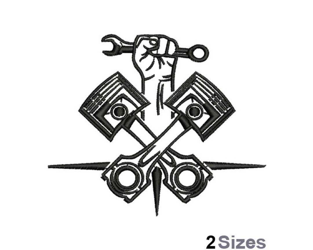 Crossed Pistons - Machine Embroidery Design - 2 Sizes, Mechanic Hand ...