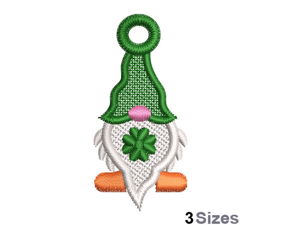 FSL Shamrock Gnome Machine Embroidery Design - 3 Sizes, Freestanding Lace Earring Embroidery ...