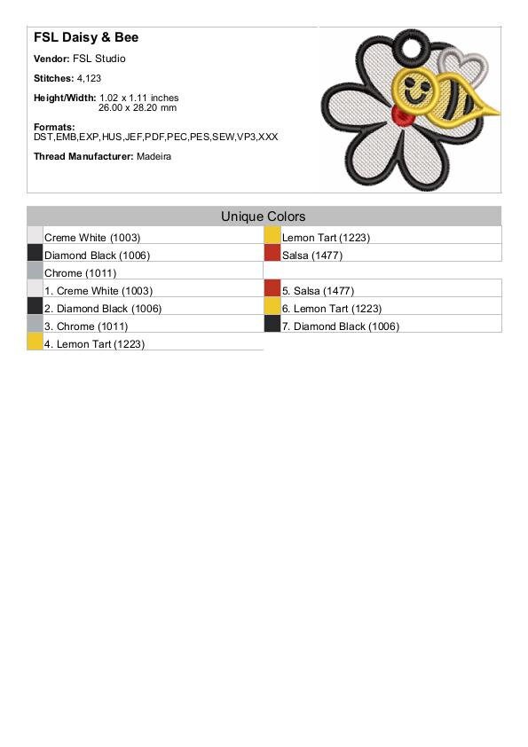 FSL Daisy & Bee Machine Embroidery Design - 3 Sizes, Freestanding Lace ...