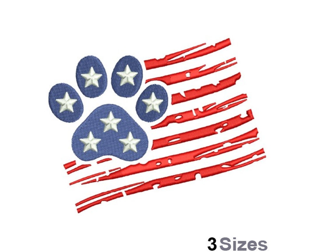 American Flag Paw - Machine Embroidery Design - 3 Sizes, USA Flag ...