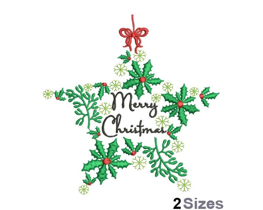 Merry Christmas Star - Machine Embroidery Design - 2 Sizes, Christmas ...