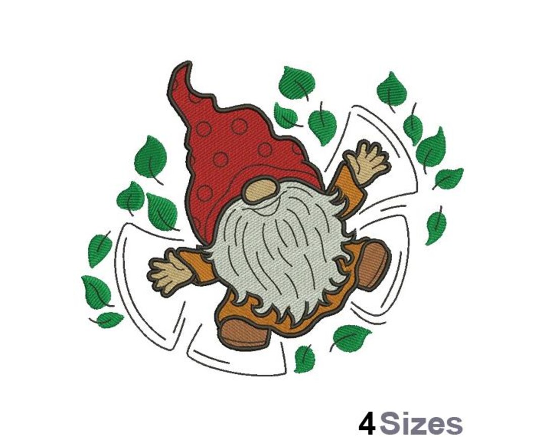 Gnome in Leaves - Machine Embroidery Design - 4 Sizes, Welcoming Gnome ...