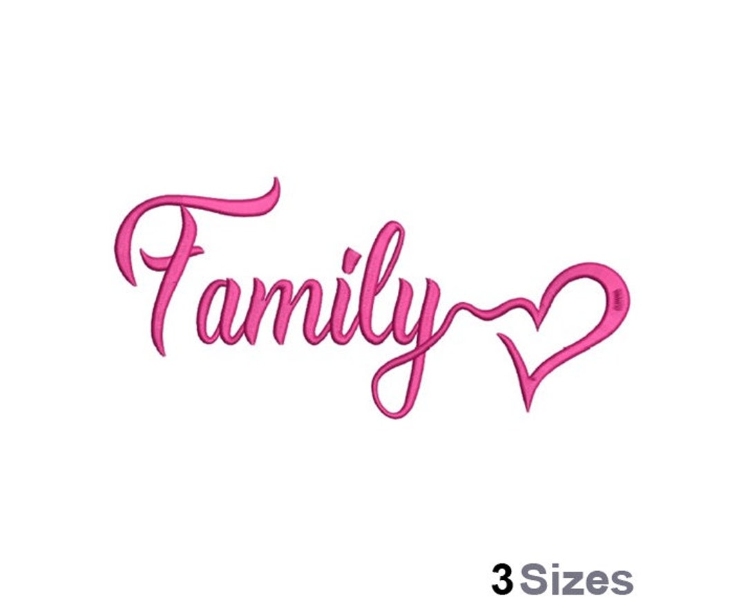 Family - Machine Embroidery Design - 3 Sizes, Love Heart Embroidery ...
