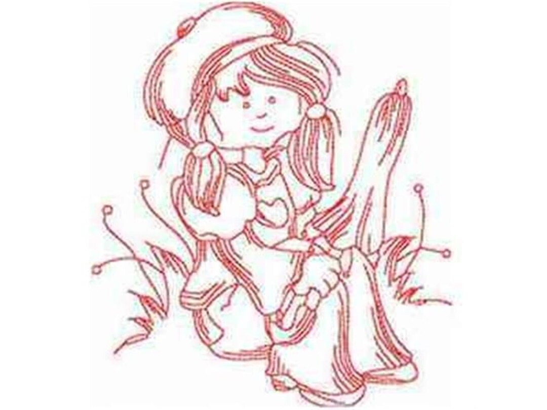 Vintage Girl Redwork Machine Embroidery Design - Cute Little Girl ...