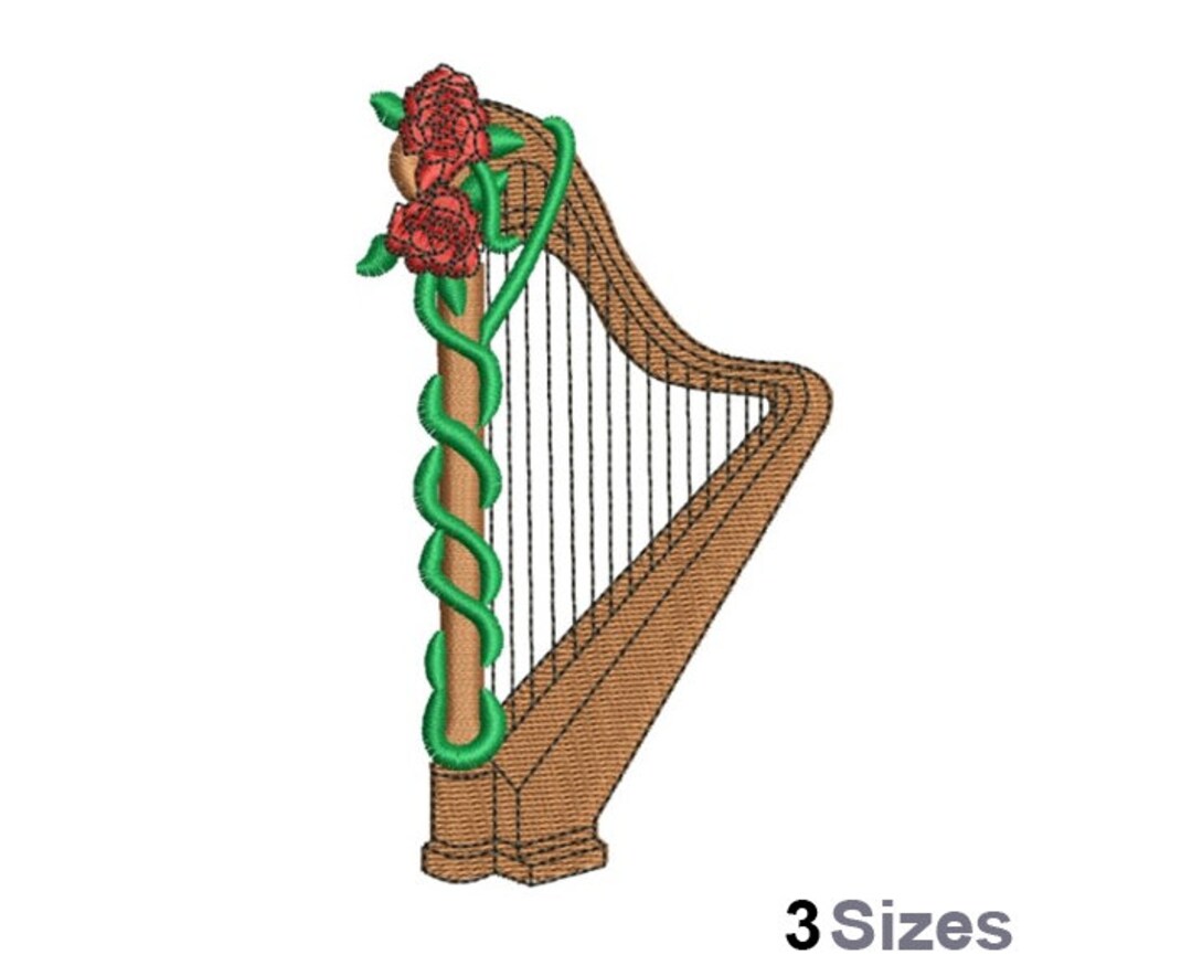Roses Harp - Machine Embroidery Design - 3 Sizes, Harp Embroidery ...