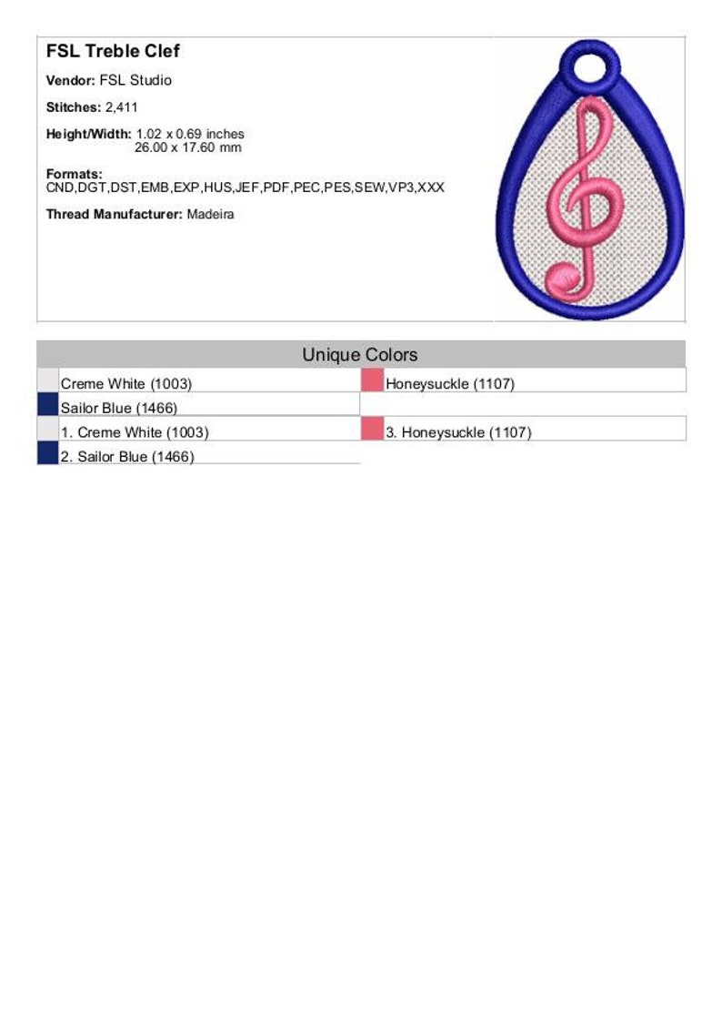 FSL Treble Clef Machine Embroidery Design - 3 Sizes, Freestanding Lace ...