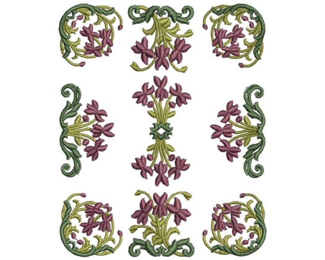 Floral Decoration - Machine Embroidery Design, Rectangle Flower Block ...