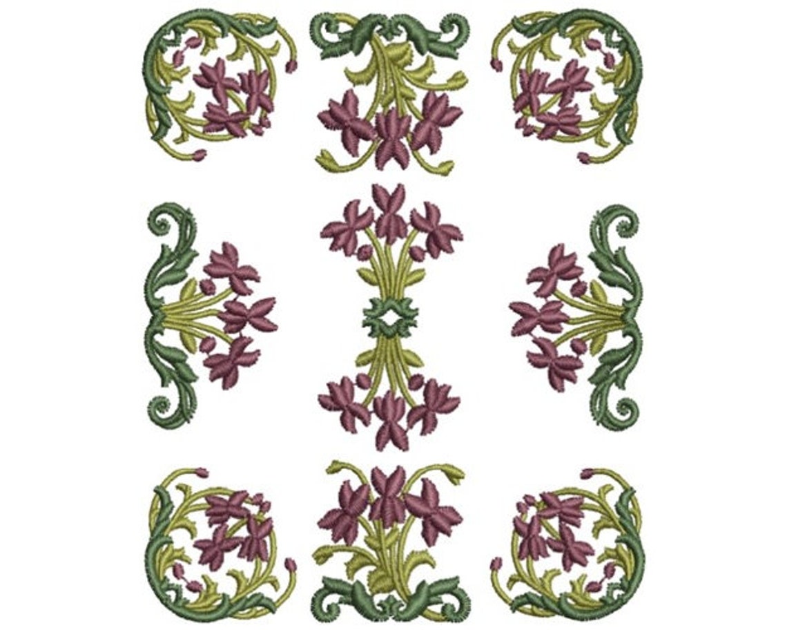 Floral Decoration - Machine Embroidery Design, Rectangle Flower Block ...