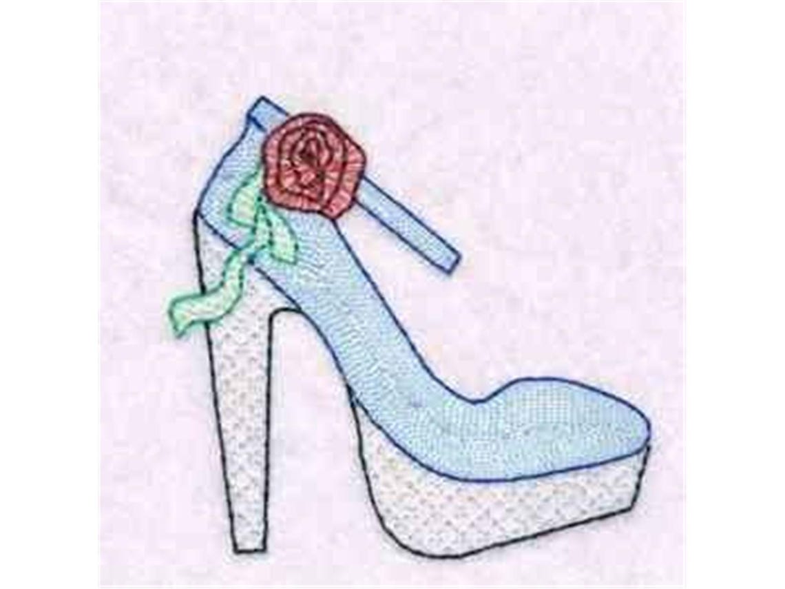 High Heeled Shoe With Red Rose Machine Embroidery Design, Stilettos ...