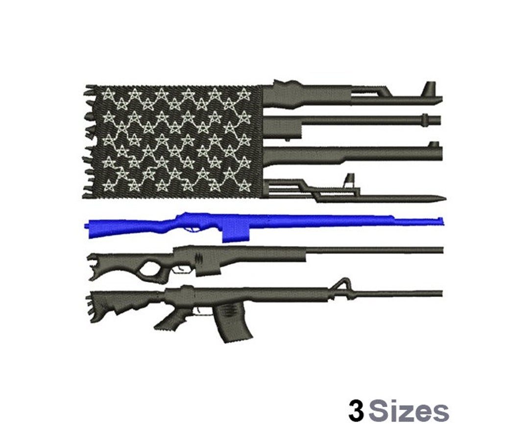 Gun Flag - Machine Embroidery Design - 3 Sizes, American Blue Lines ...