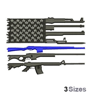 Gun Flag - Machine Embroidery Design - 3 Sizes, American Blue Lines ...
