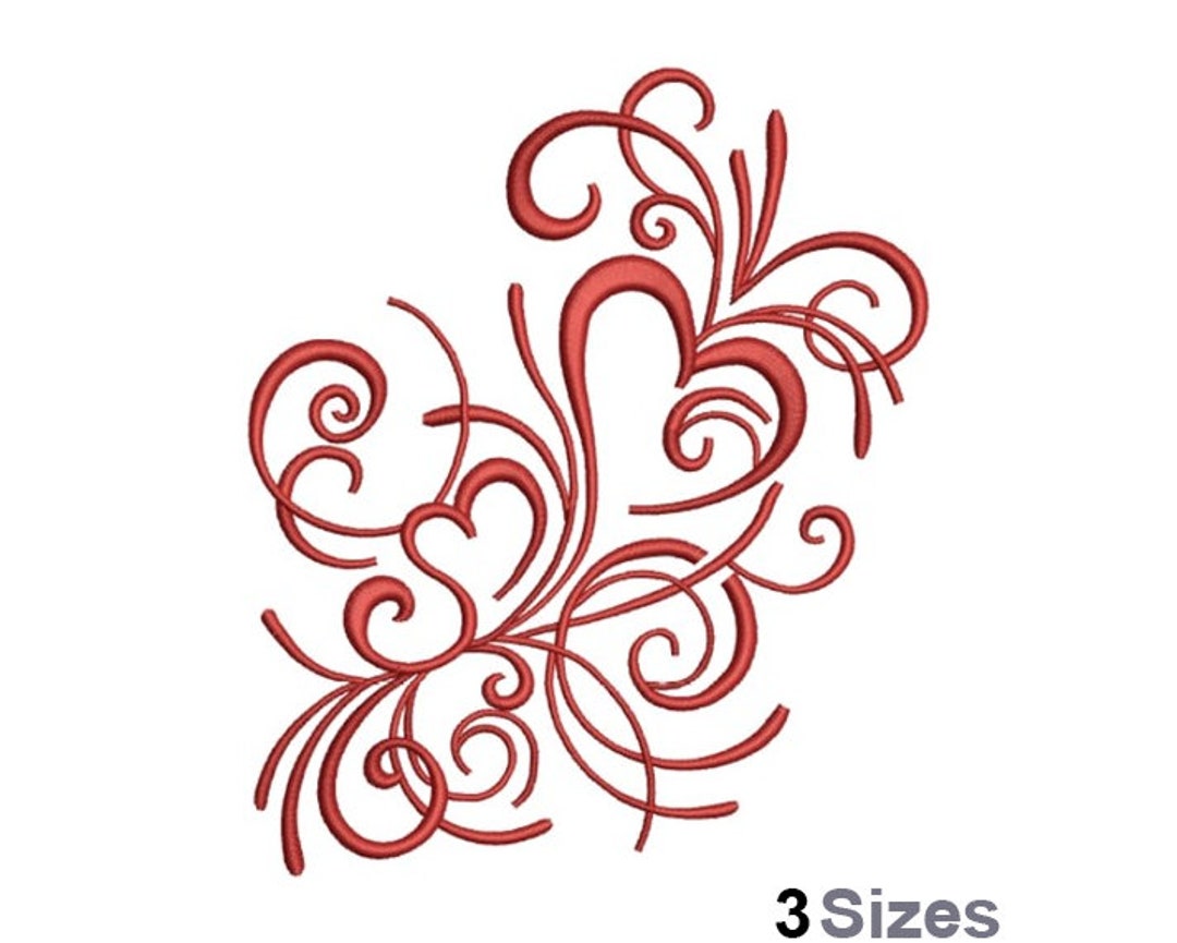 Swirly Hearts - Machine Embroidery Design - 3 Sizes, Hearts Decoration ...