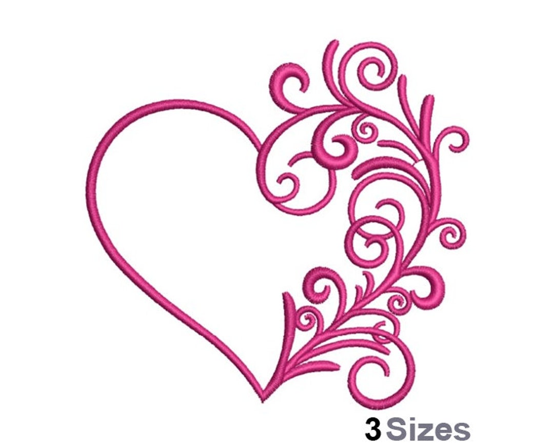 Swirly Heart - Machine Embroidery Design - 3 Sizes, Valentines Love ...