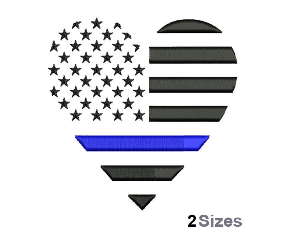 Flag Heart - Machine Embroidery Design - 2 Sizes, Blue Line Flag ...