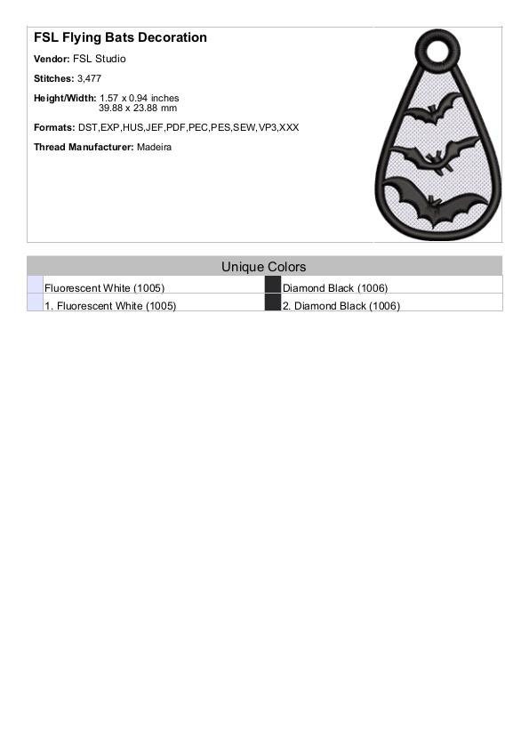 FSL Halloween Bats Machine Embroidery Design - 3 Sizes, Freestanding ...