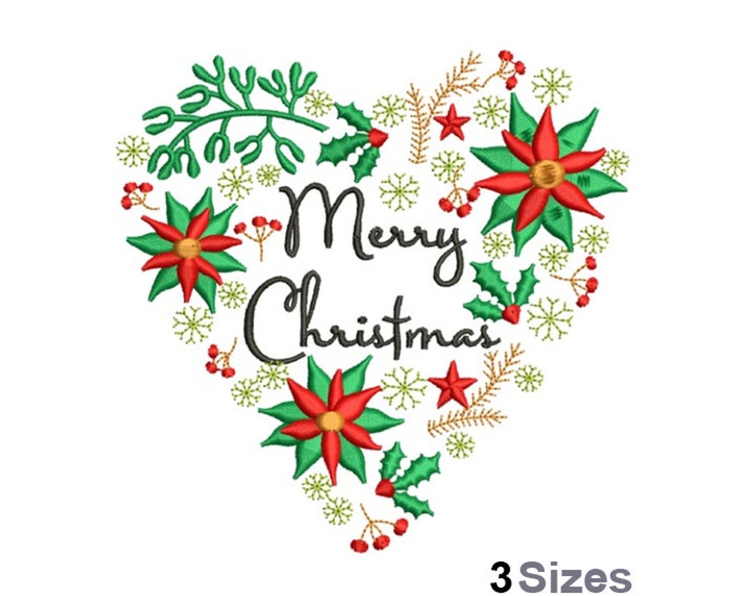 Merry Christmas Heart - Machine Embroidery Design - 3 Sizes, Xmas ...