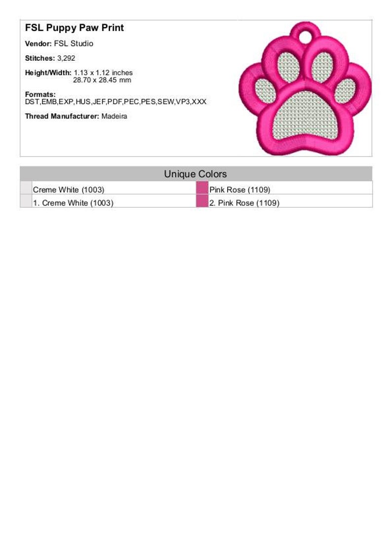 FSL Dog Paw Print Machine Embroidery Design - 3 Sizes, Freestanding ...