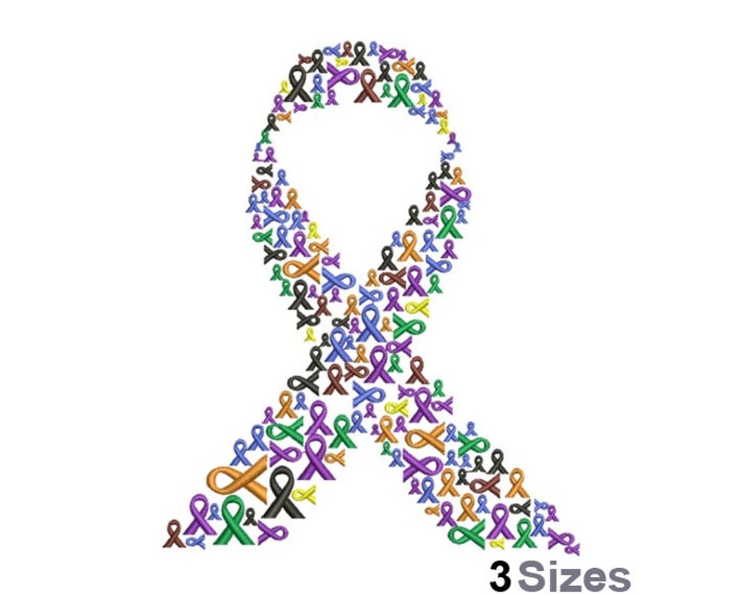 Multi Color Awareness Ribbon - Machine Embroidery Design - 3 Sizes, Multi-colored Hope Ribbon ...