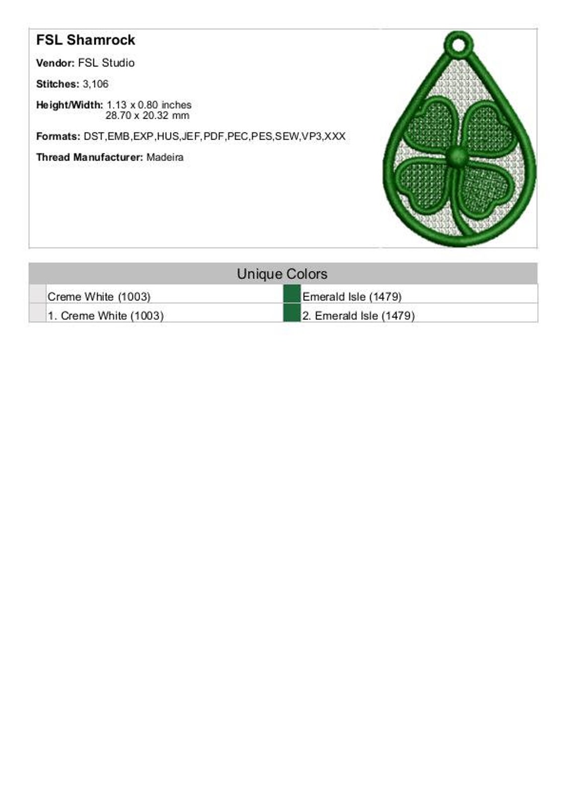 FSL Shamrock Machine Embroidery Design - 3 Sizes, Freestanding Lace ...
