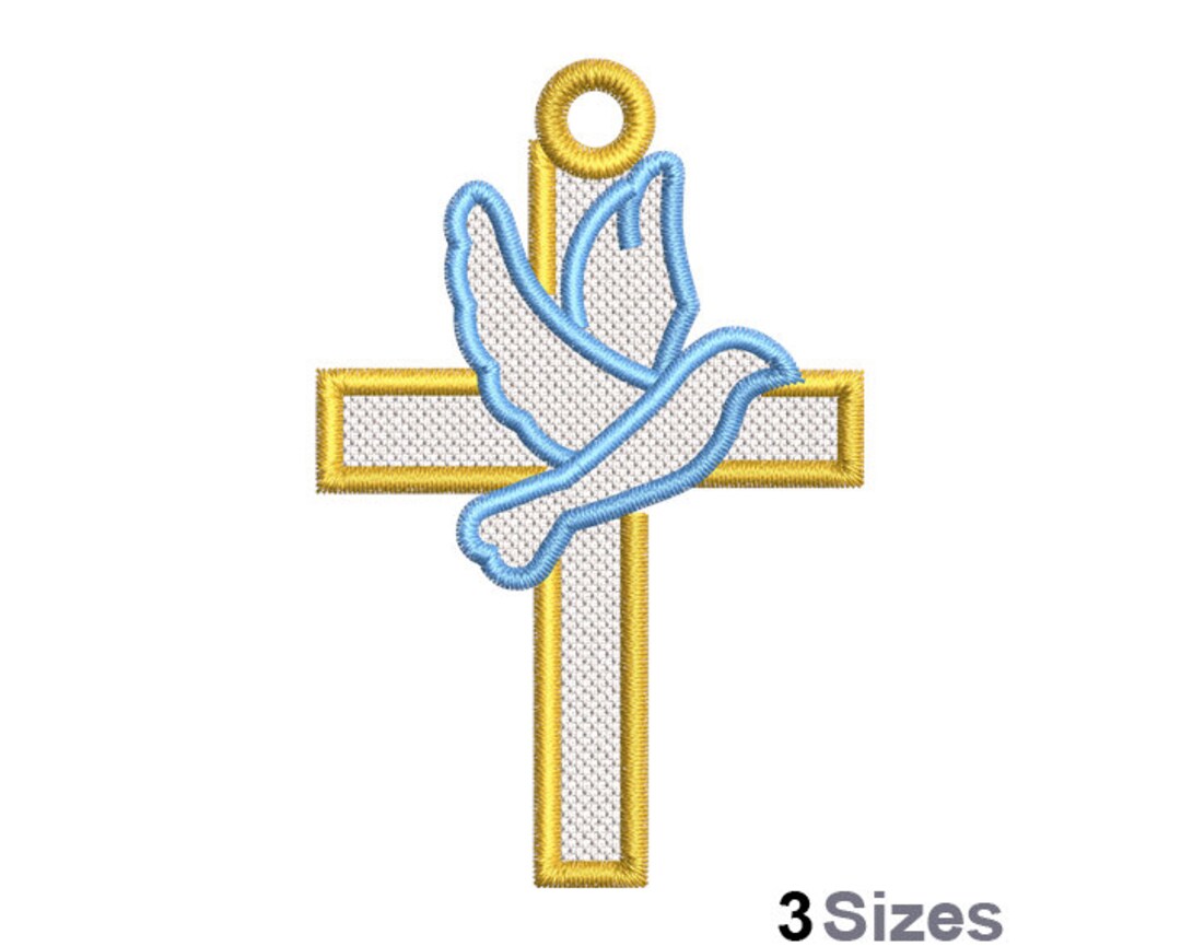 FSL Cross & Dove Machine Embroidery Design - 3 Sizes, Freestanding Lace ...